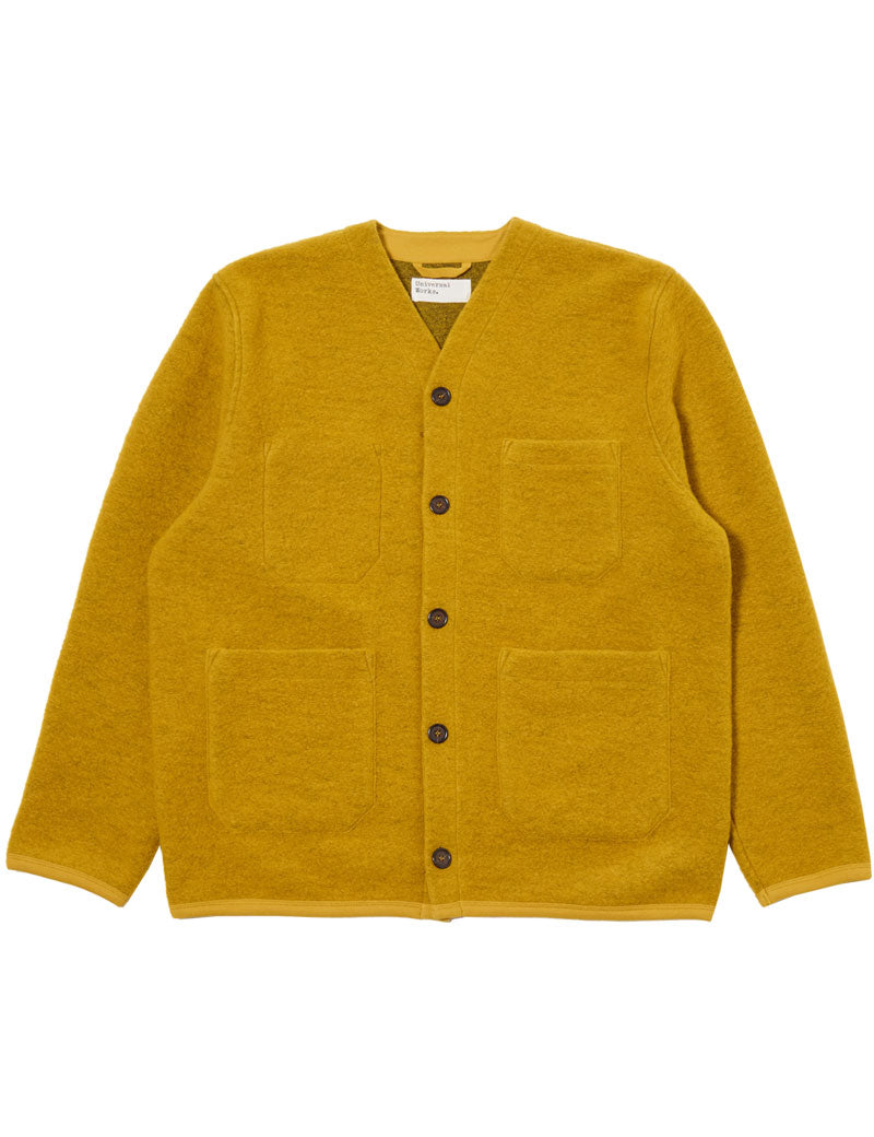 Universal Works Cardigan Yellow Wool Fleece | UNIFORM RESEARCH